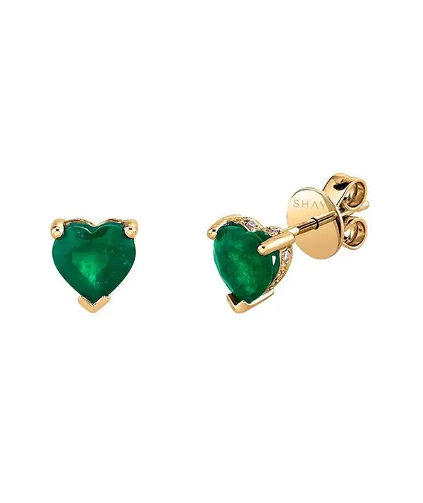 Shay Emerald Heart Yellow Gold Stud Earrings