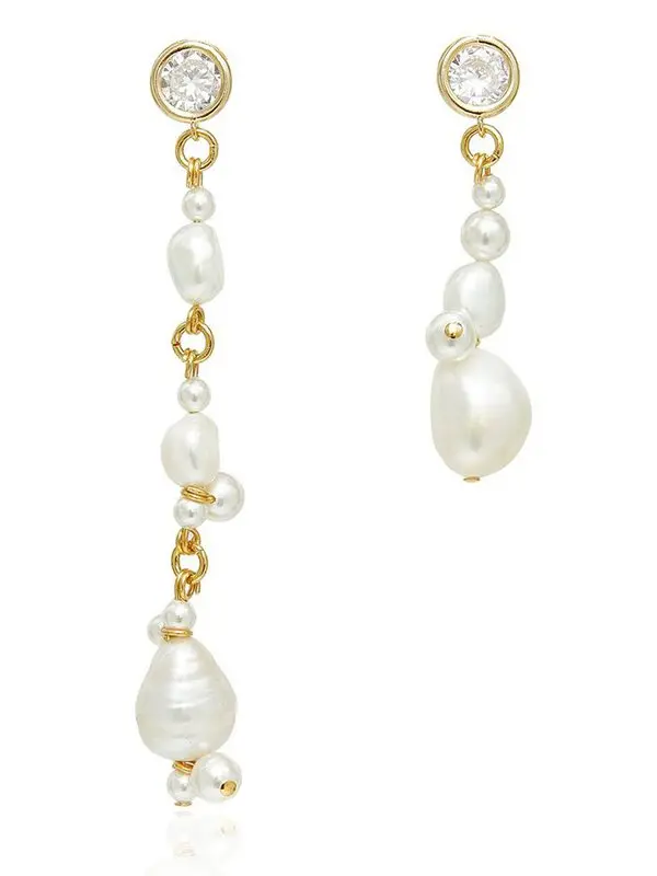 Mounser Long Formation Rhodium Plated Pearl Earrings