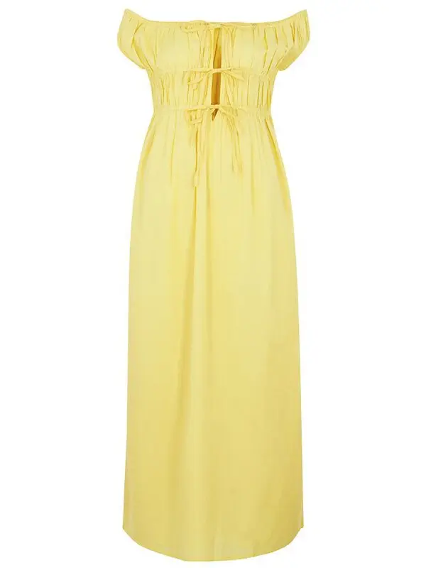 Gimaguas Antonia Yellow Off-the-shoulder Midi Dress
