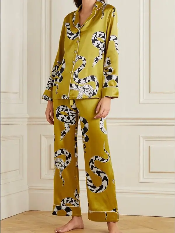 Olivia Von Halle Lila Printed Silk-satin Pajama Set