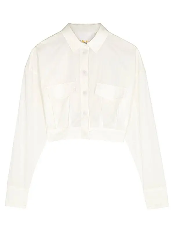 Remain Birger Christensen Gladys White Cropped Cotton-blend Shirt