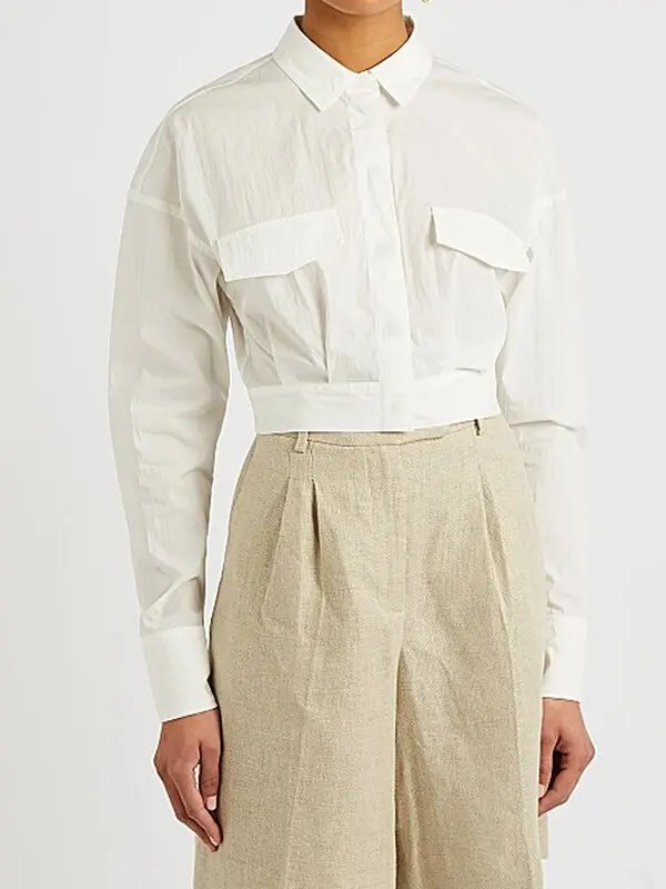 Remain Birger Christensen Gladys White Cropped Cotton-blend Shirt