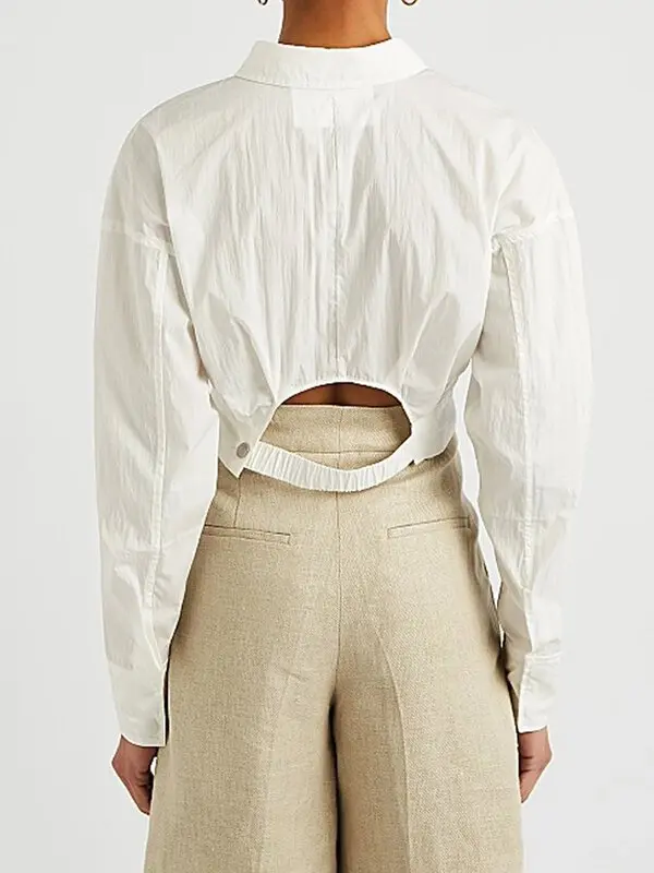 Remain Birger Christensen Gladys White Cropped Cotton-blend Shirt