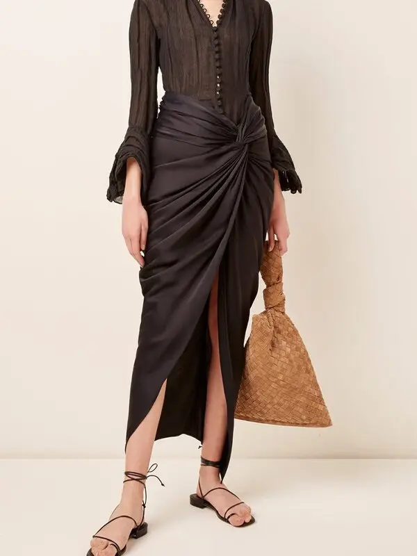 Khaite Louie Satin Sarong Skirt