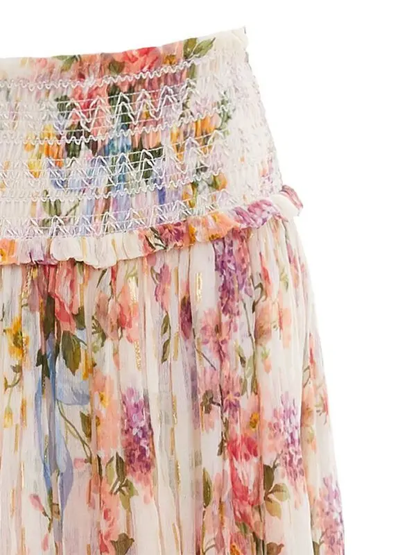 NEEDLE & THREAD Floral Diamond Smocked Chiffon Midi Skirt