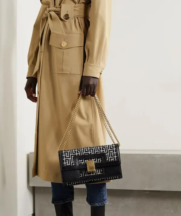 Balmain 1945 Leather-trimmed Jacquard Shoulder Bag