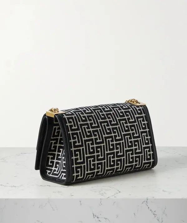 Balmain 1945 Leather-trimmed Jacquard Shoulder Bag