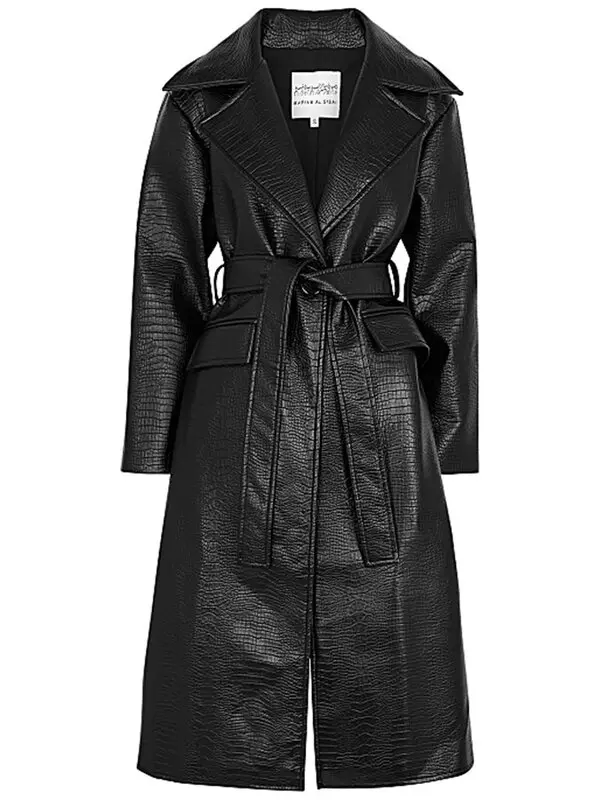 MARIAM AL SIBAI Black Crocodile-effect Faux Leather Trench Coat