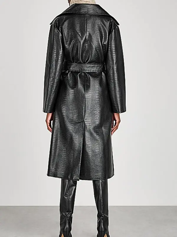 MARIAM AL SIBAI Black Crocodile-effect Faux Leather Trench Coat