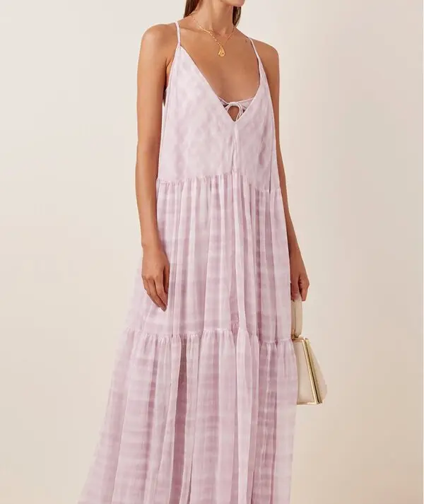 Jacquemus La Robe Mistral Checked Chiffon Maxi Dress