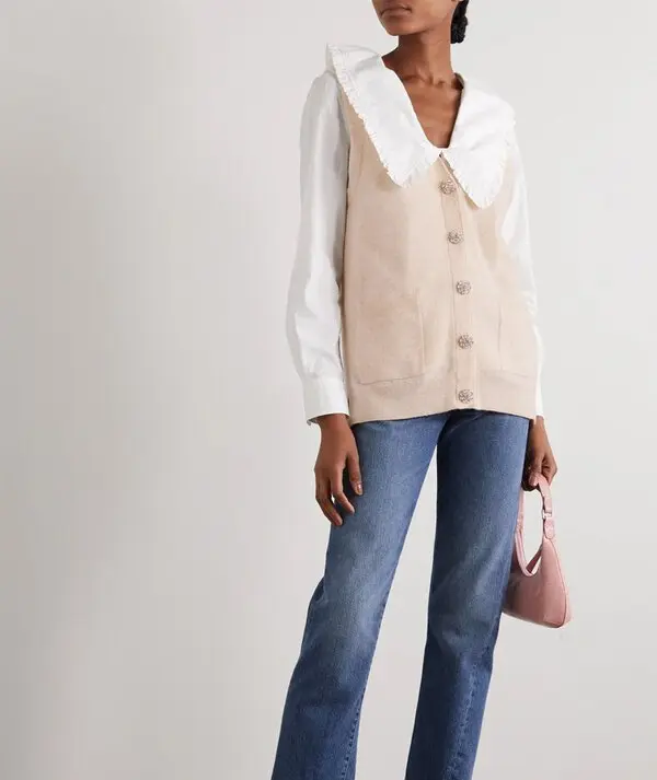 GANNI Crystal-embellished Cashmere Vest
