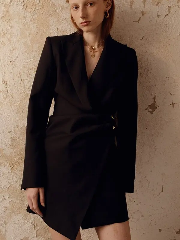 Anna Quan Valentina Draped Wool Mini Blazer Dress