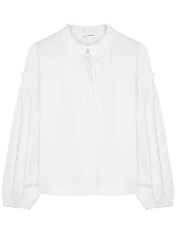 SAMSØE SAMSØE Maia White Ruffle-trimmed Poplin Blouse