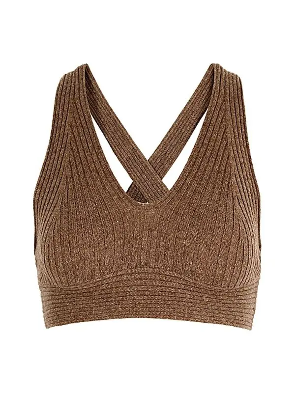 LOULOU STUDIO Tromelin Brown Ribbed Cashmere Bra Top