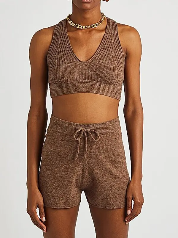 LOULOU STUDIO Tromelin Brown Ribbed Cashmere Bra Top
