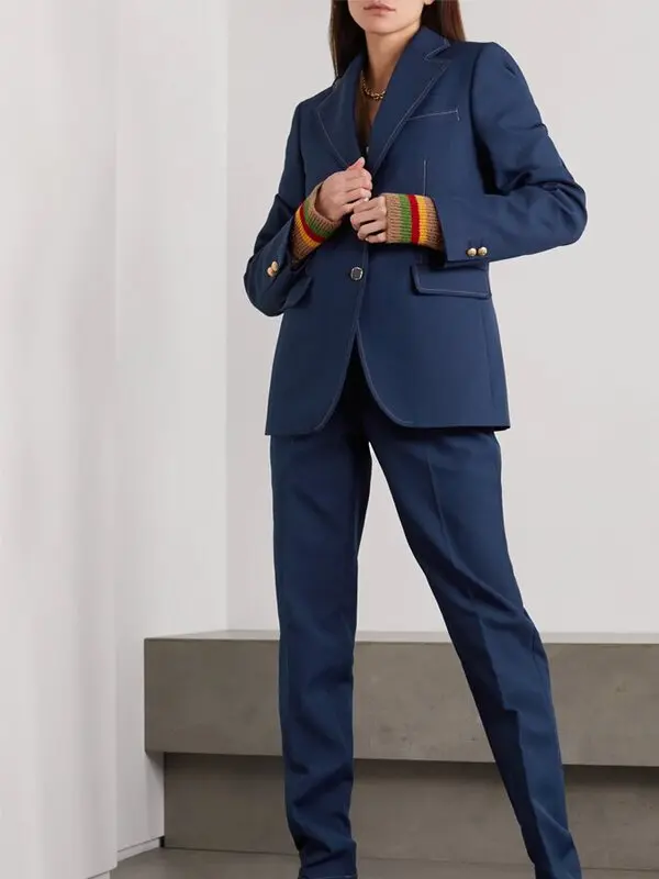 WALES BONNER Blues Topstitched Twill Blazer