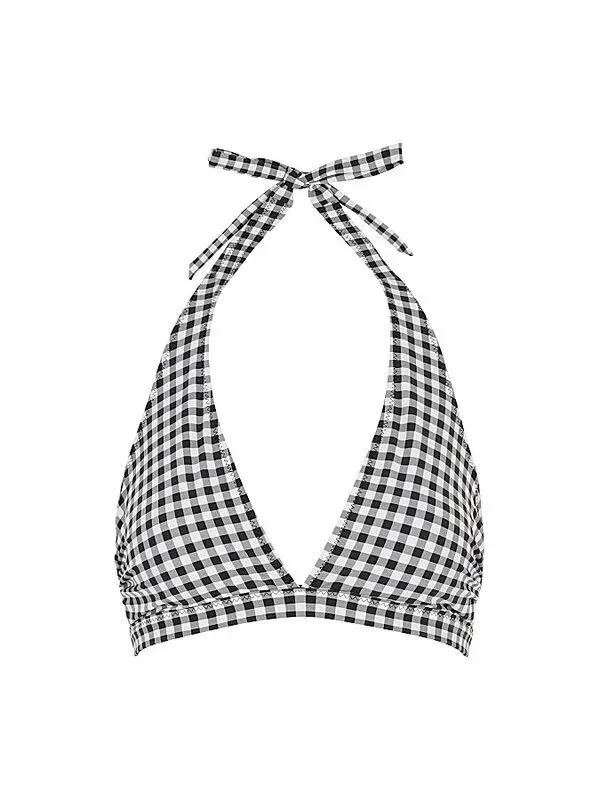 GANNI Checked Halterneck Bikini Top