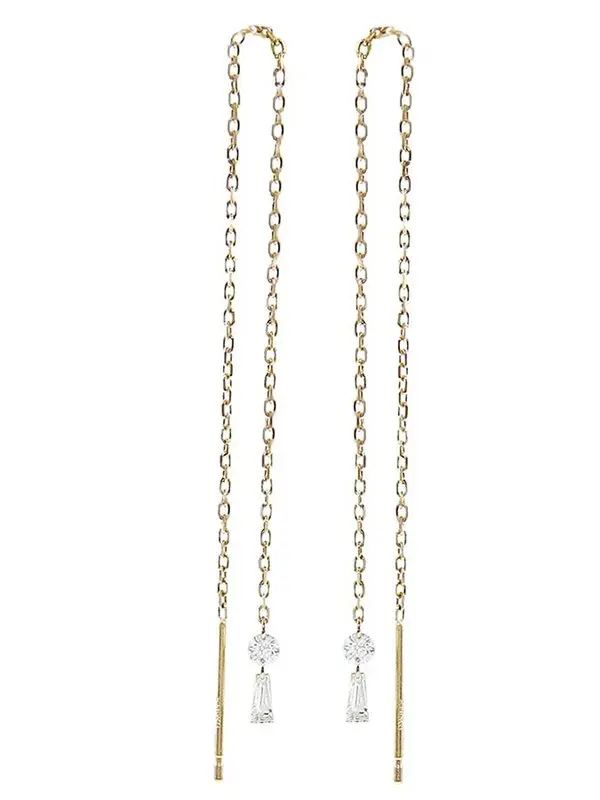 KATAOKA Diamond Tassel Thread Through Beige Gold Earrings