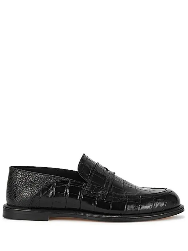 Loewe Black Crocodile-effect Leather Loafers