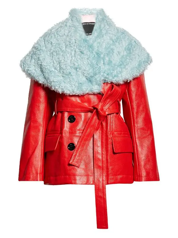 MERYLL ROGGE Belted Coated Cotton Jacket With Faux Fur Trim