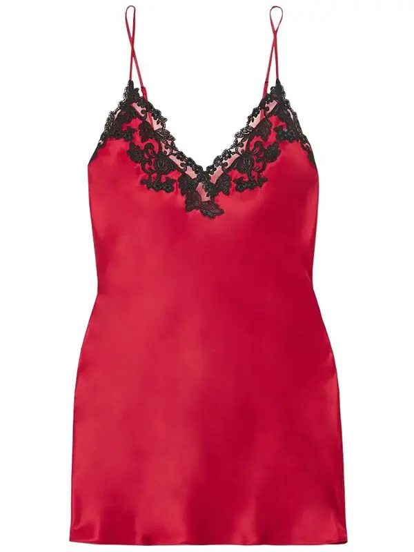 La Perla Maison Embroidered Lace-trimmed Silk-satin Chemise