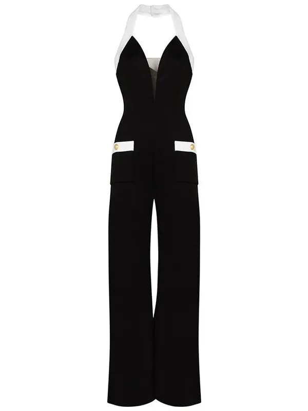 Balmain Monochrome Halterneck Wide-leg Jumpsuit