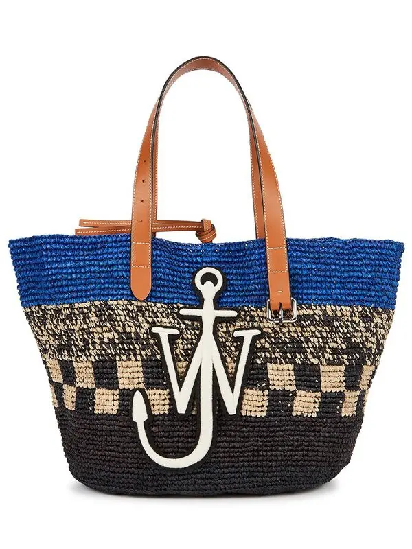 JW Anderson Logo-appliquéd Panelled Raffia Tote