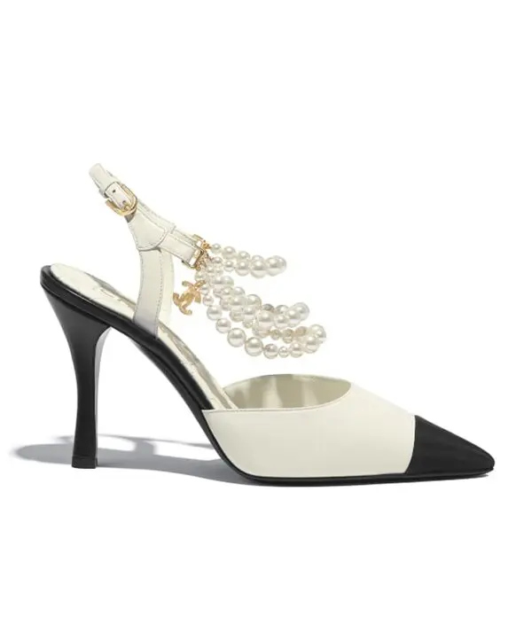 Chanel Lambskin, Grosgrain & Imitation Pearl Slingbacks