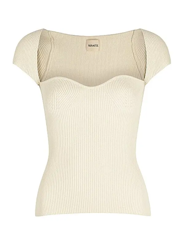 Khaite Ista Ivory Ribbed-knit Top