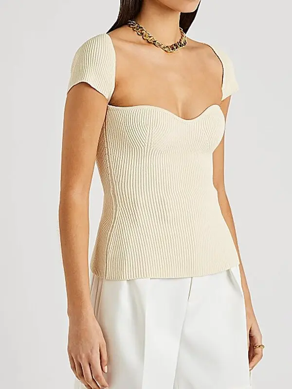 Khaite Ista Ivory Ribbed-knit Top