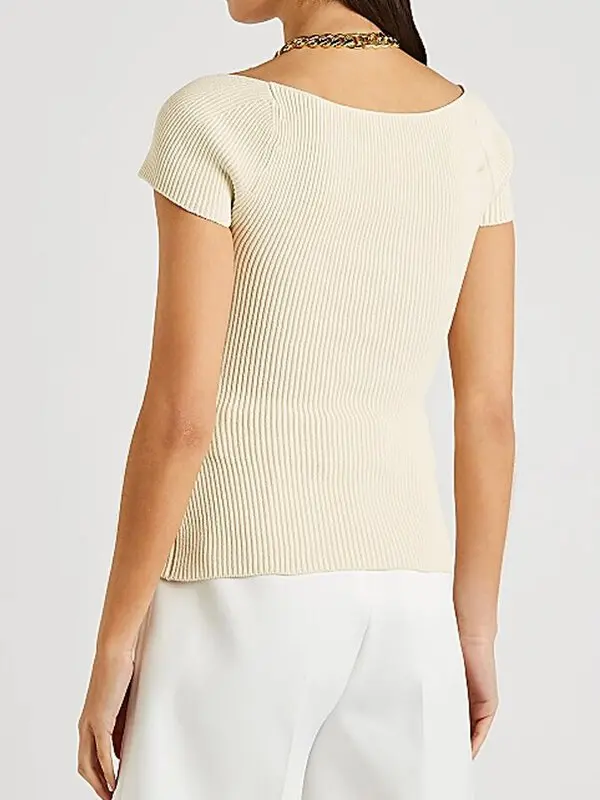 Khaite Ista Ivory Ribbed-knit Top