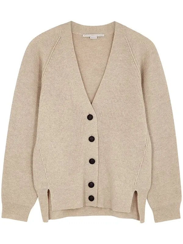 Stella McCartney Stone Ribbed Wool-blend Cardigan