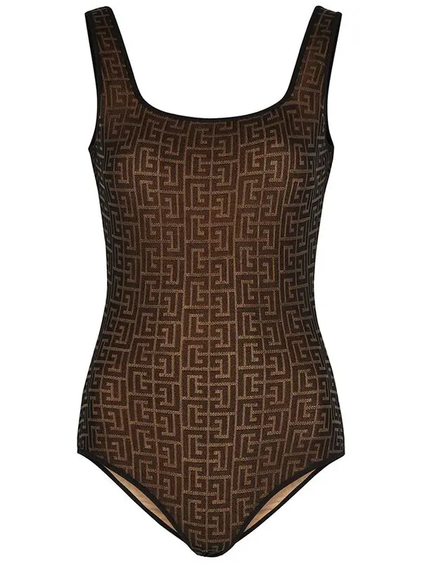 Balmain Monogrammed Tulle Bodysuit