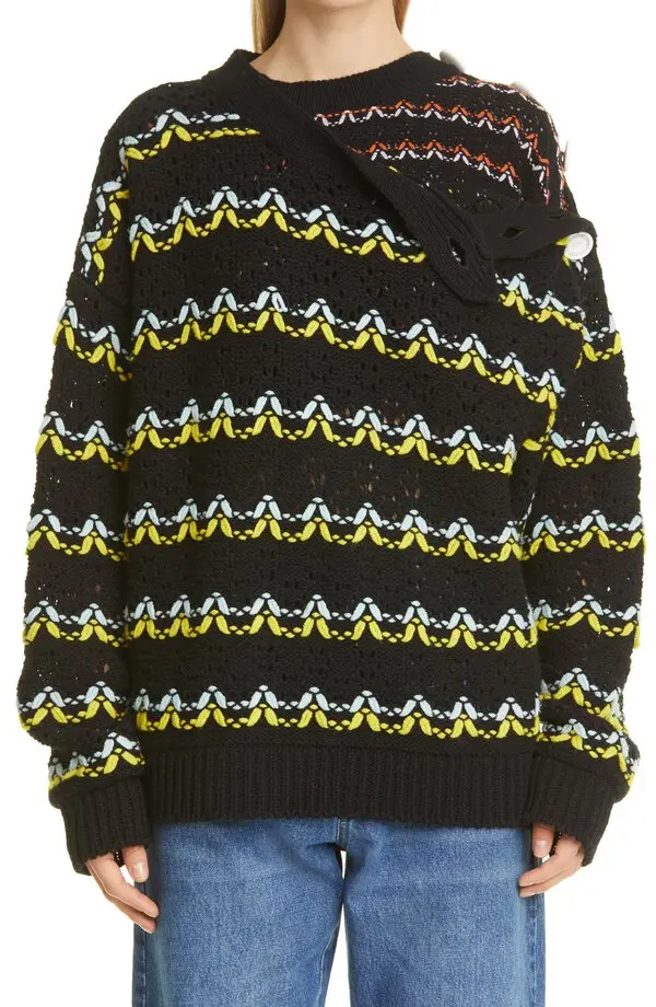 MERYLL ROGGE Layered Pointelle Merino Wool Sweater