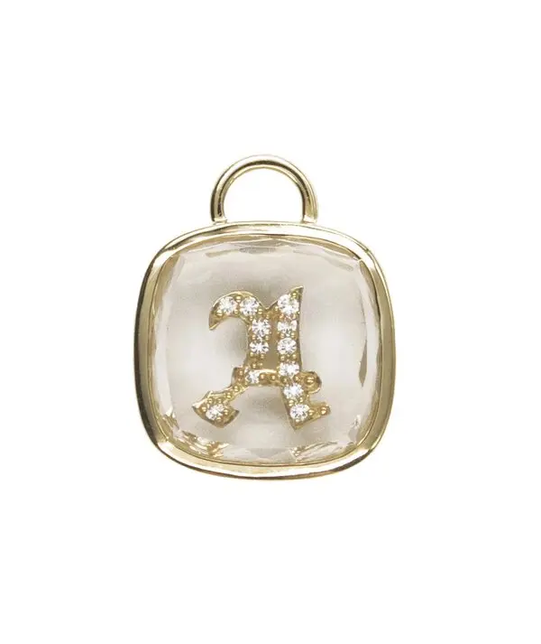 FOUNDRAE Cushion Cut Sealed Quartz Pavé Yellow Gold Initial Charm