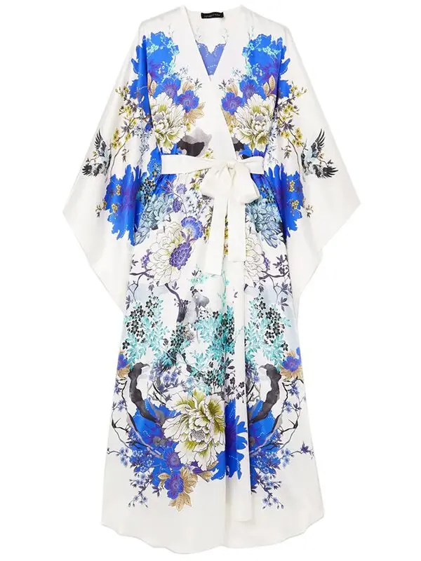 MENG Belted Floral-print Silk-satin Robe