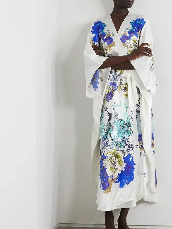 MENG Belted Floral-print Silk-satin Robe