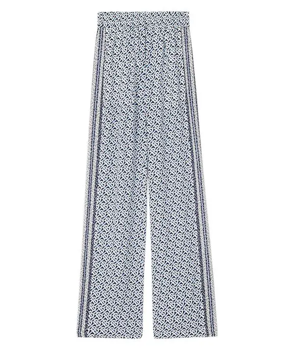 Burberry Monogram Stripe Print Silk Wide-leg Trousers