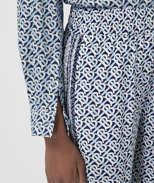 Burberry Monogram Stripe Print Silk Wide-leg Trousers