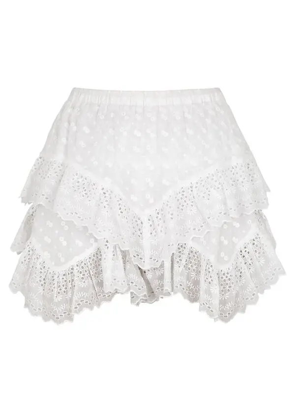 Isabel Marant Teocadia White Embroidered Cotton Shorts