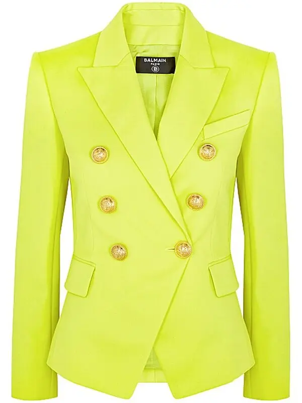Balmain Neon Yellow Double-breasted Wool Blazer