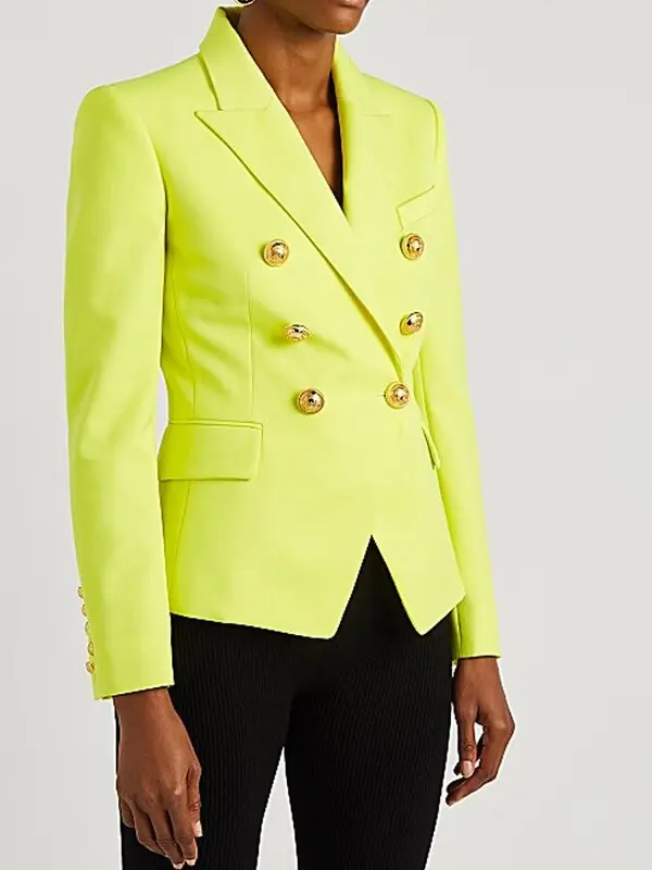 Balmain Neon Yellow Double-breasted Wool Blazer