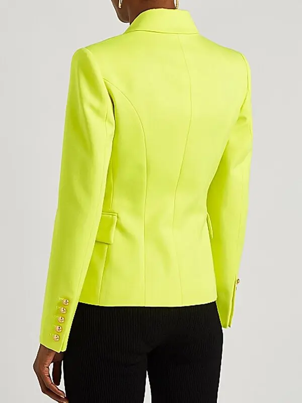 Balmain Neon Yellow Double-breasted Wool Blazer