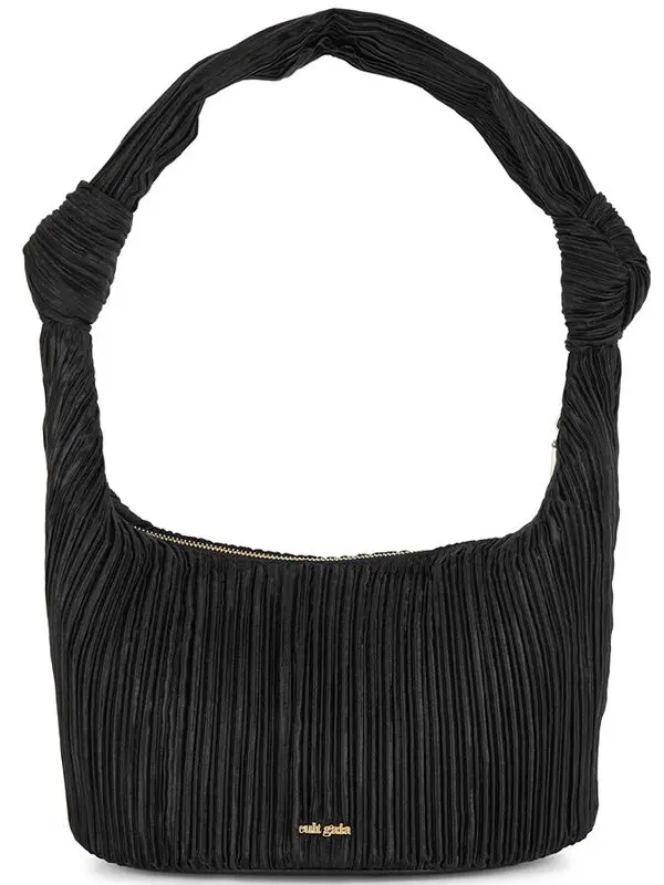 Cult Gaia Mina Black Plissé Satin Top Handle Bag