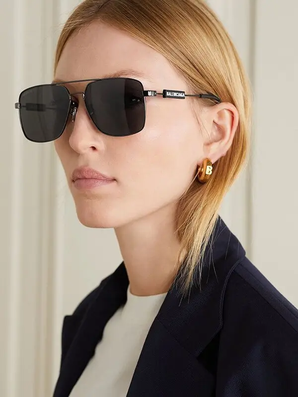 Balenciaga Aviator-style Gunmetal-tone And Rubber Sunglasses