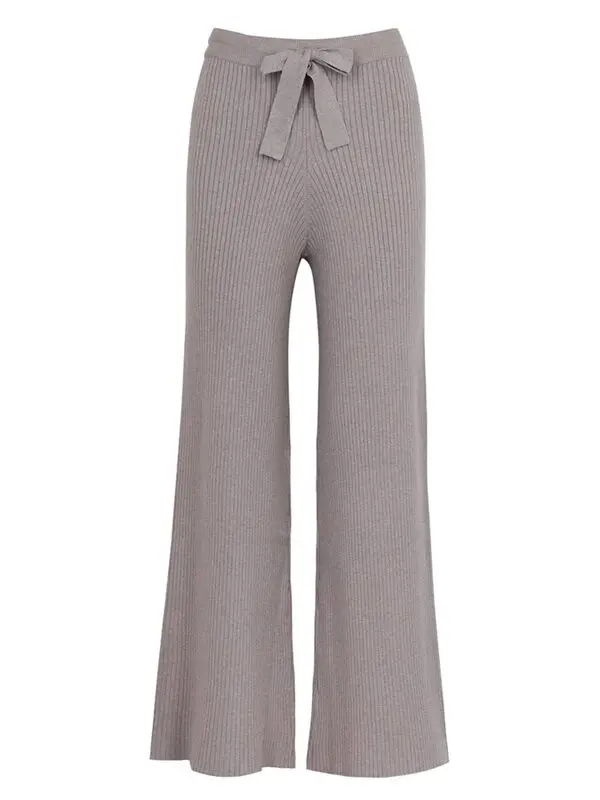 Live The Process Taupe Wide-leg Ribbed-knit Trousers