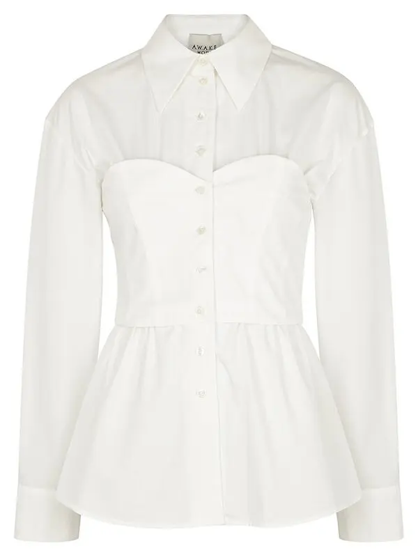 A.W.A.K.E. Mode White Poplin Corset Shirt