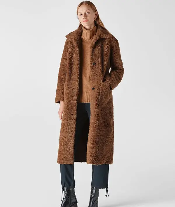 Whistles Erika Long Shearling Teddy Coat