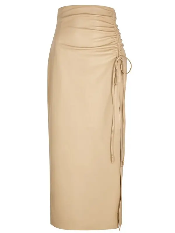 Nanushka Malorie Stone Ruched Faux Leather Midi Skirt