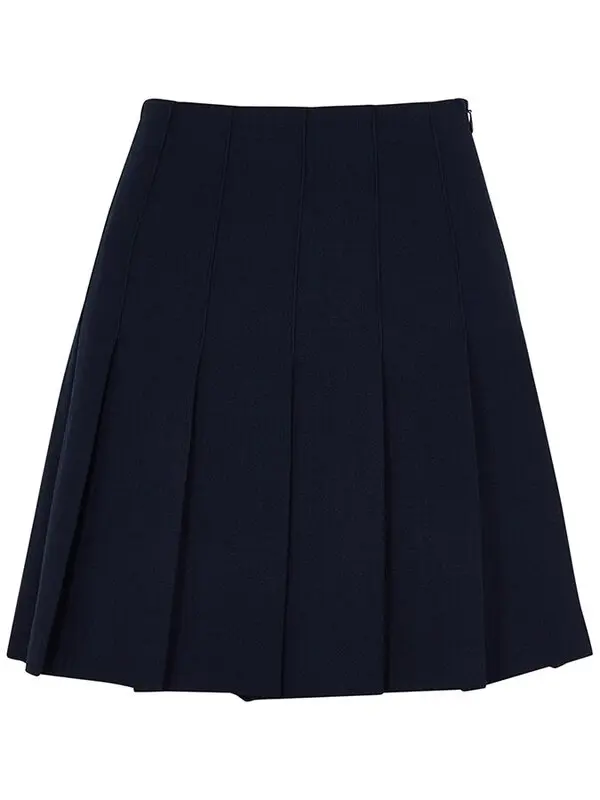 Alessandra Rich Navy Pleated Wool-blend Mini Skirt